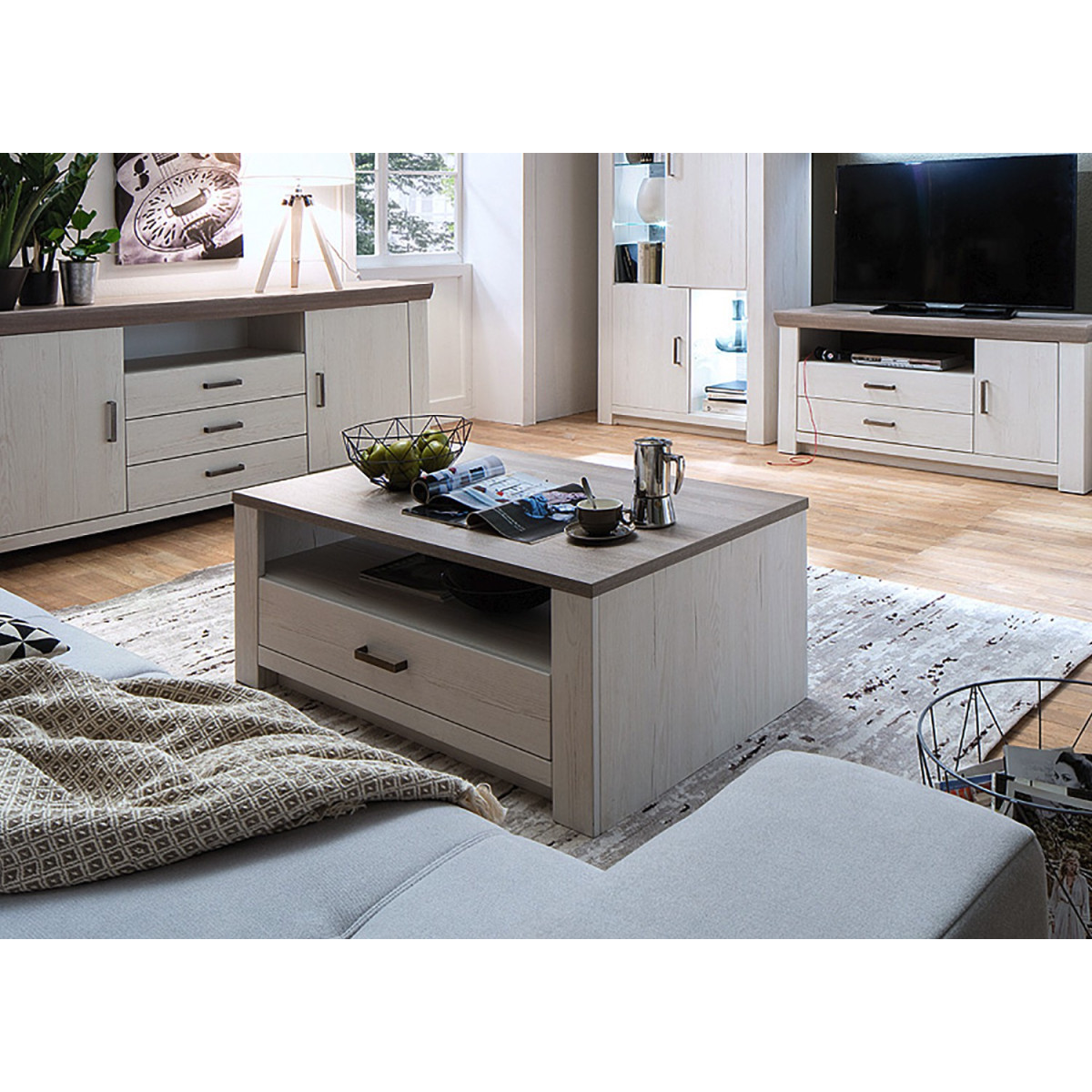 Table Basse de Salon en Bois massif et en Verre - Cbc-Meubles