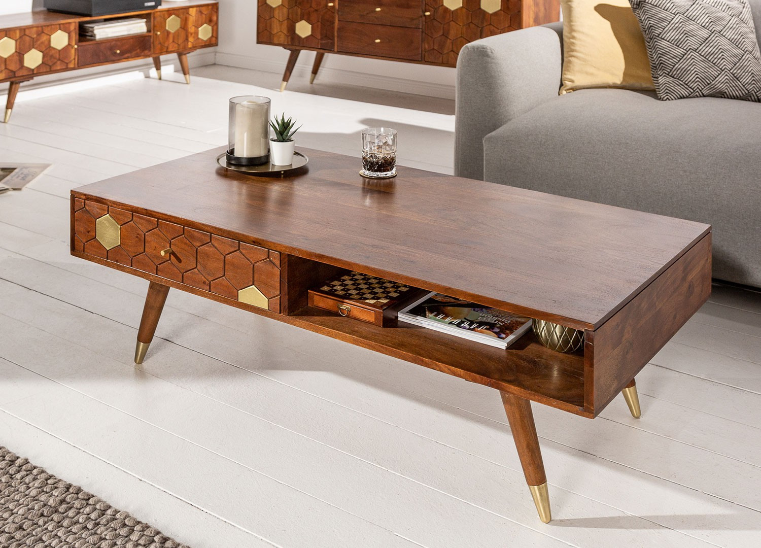 Table basse rectangulaire bois massif 2 tiroirs 117 cm - Cbc-Meubles Table basse rectangulaire bois massif 2 tiroirs 117 cm - Cbc-Meubles