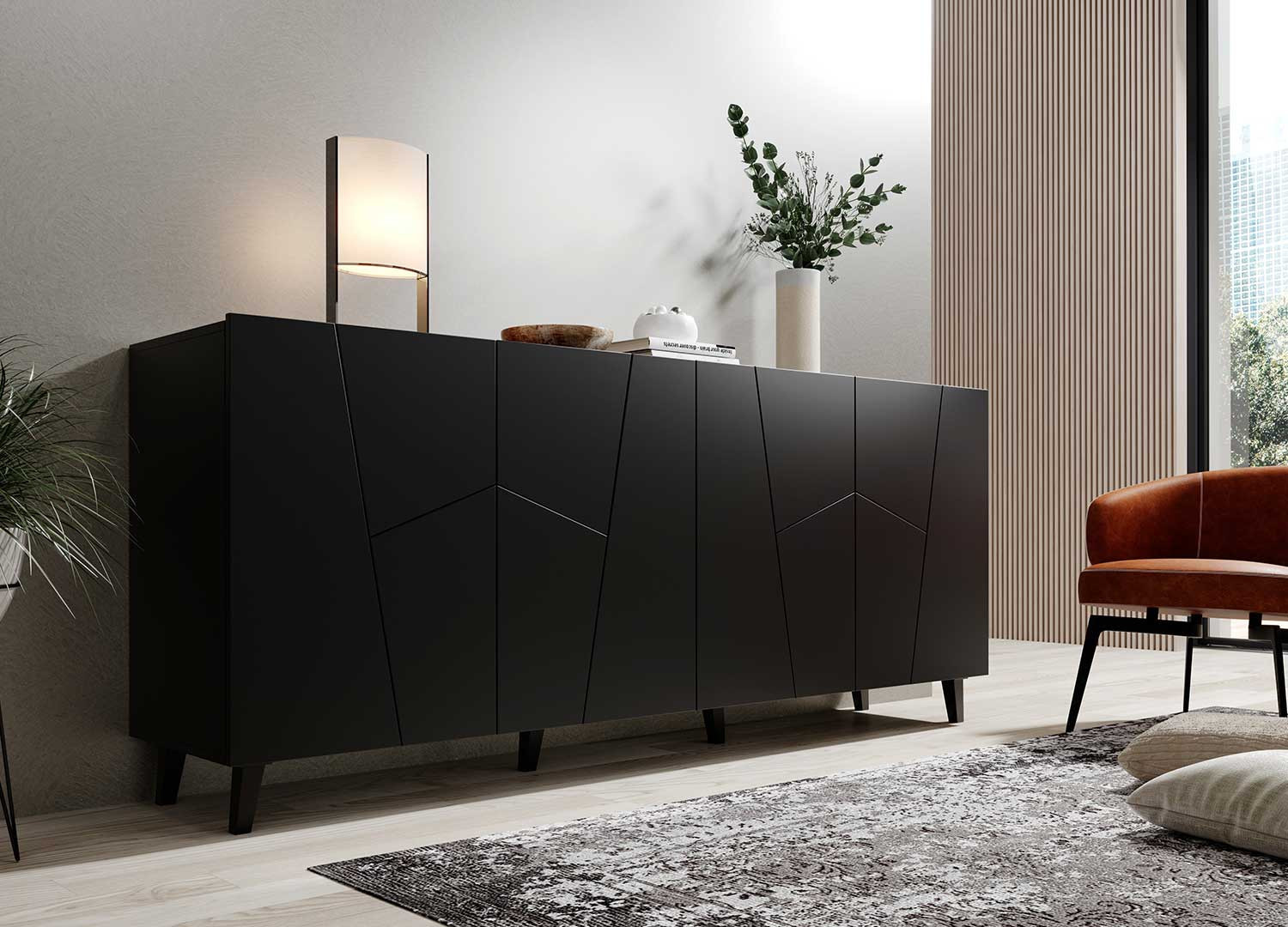 Buffet design noir 4 portes de 2m - Cbc-Meubles