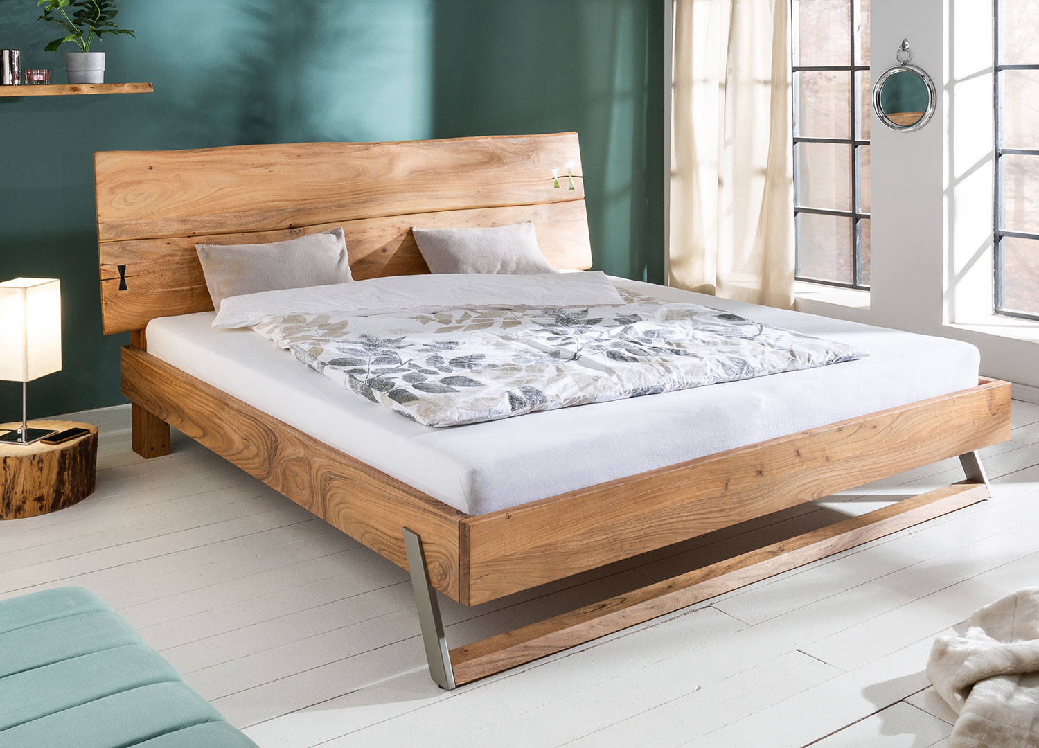 Lit en bois massif avec tête de lit 180x200 cm - Cbc-Meubles