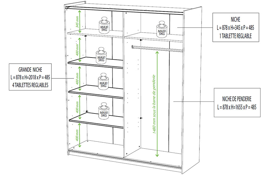 Armoire 2 portes coulissantes blanc laqué mat et bois - Cbc-Meubles